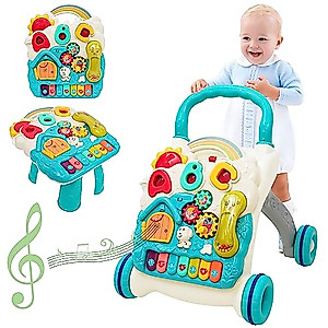 Sit-to-Stand Learning Walker 3 in1 Baby Walker Early Education Activity Center with Lights Sounds Music Phone Multifunctional Removable Play Panel Educational Push Toy Gift for Boys Girls
