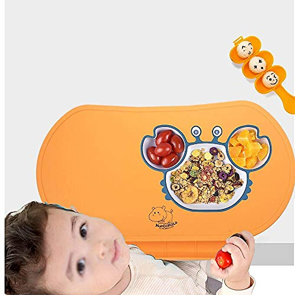 Food Catching Baby Placemat with Non-Slip, Premium Quality, Food Grade Silicone for Max Hygiene, Unique Raised Edge, Spill Proof Accident Tray, Lightweight and Portable, 6 Colors (Bashful Blue)