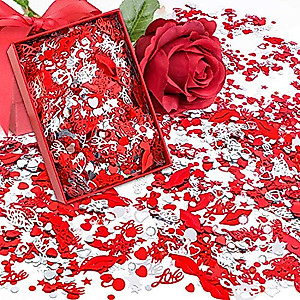 3000 Pieces Red Silver Heart Confetti, Valentine's Day Wedding Anniversary Party Table Scatter Confetti Decoration, Valentines Metallic Foil Glitter Heart Sequin