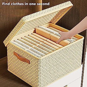 Ochine 1 Pack Clothes Storage, Large Toy Box Chest Storage, Collapsible Storage Containers with Lids, Foldable Blanket Storage Bags, Linen Fabric Foldable Storage Bins Boxes Cube Organizer Baskets
