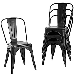 FDW Chairs Metal Stackable Restaurant Dining Chair 18" Seat Height Bar Chairs Indoor/Outdoor Tolix Side Metal Kitchen Trattoria Chairs Set of 4