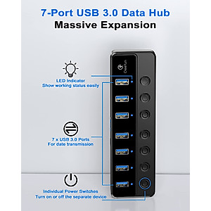 7-Port USB 3.0 Hub, Qeefun 3.0 Powered, USB Adapter USB Extender USB Port Expander USB hub for Laptop, PC, USB Flash Drives, and More ……