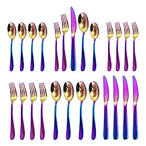 Silverware Set,20 Piece Stainless Steel Silverware Set For 4,Stainless Steel Flatware Set for Home, Kitchen, Mirror Polished&Dishwasher Safe (Rock Style, Colorful)