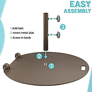 SORARA 55 lbs Umbrella Stand Outdoor Base Heavy Duty, Patio Umbrella Base with Wheels, Outdoor Umbrella Base Weight 27 inch Diameter Steel for Deck, Lawn, Garden, Pool, Brown