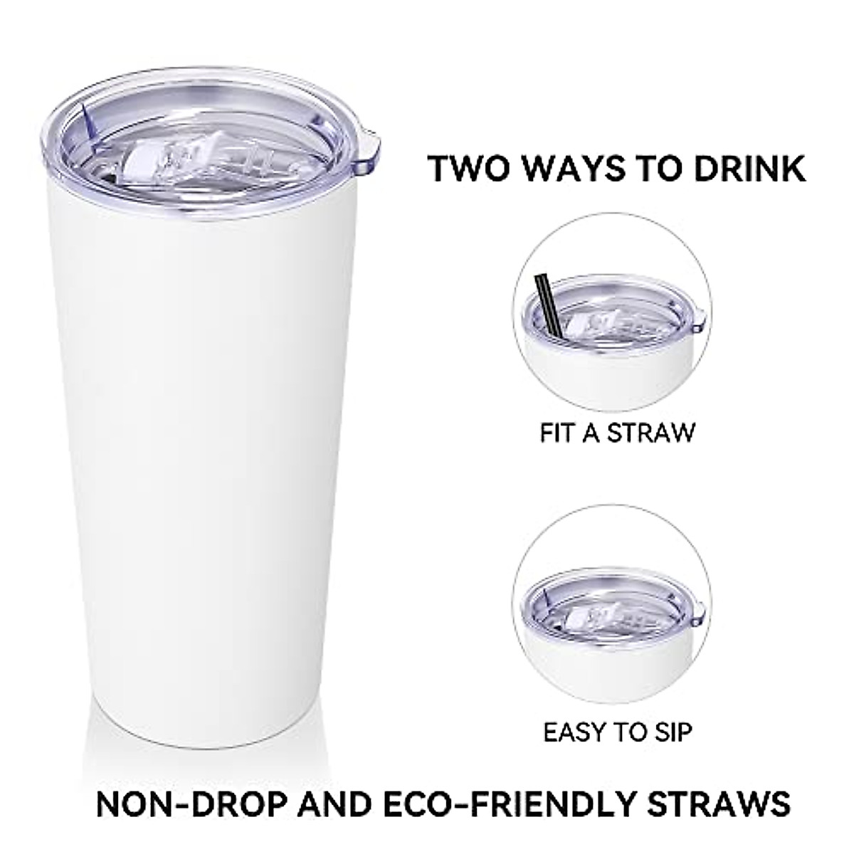 DOMICARE 20 oz Tumbler with Lid and Straw, Stainless Steel Tumblers Bulk Vacuum Insulated Tumbler Travel Coffee Mug Pack of 1, White