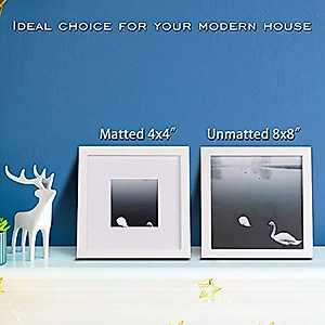 Egofine 8x8 Picture Frames 4 PCS - Made of Solid Wood Covered by Plexiglass for Table Top Display and Wall Mounting Photo Frame for Pictures 4x4/6x6 with Mat White
