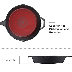 Preseasoned Cast Iron Skillet 12 Inch with Removable Silicone Handle Grip and Pan Scraper, Cast Iron Fry Pan for Indoor and Outdoor Use, Ovenproof, Stovetop, Induction Safe Seasoned Skillet