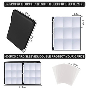 JHkim Trading Card Binder 9 Pockets - with Extra 600PCS Card Sleeves, Baseball Card Holder Binder Holds Up to 540 Cards, Fits for Sports, Football, Hockey, Basketball Cards