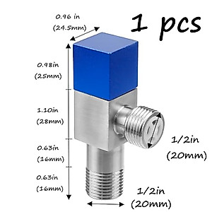Semetall Square Angle Stop Valve,G1/2'' Inlet and Outlet Caliber Shut Off Valve For Bathroom Toilet Bidet Shower-304 Stainless Steel-Blue