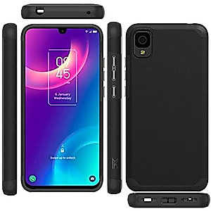 TJS for Alcatel TCL 30 Z T602DL Case, TCL 30 LE Case, with Tempered Glass Screen Protector, Dual Layer Hybrid Shockproof Drop Protection Impact Phone Case Cover for TCL 30Z / TCL 30LE (Black)