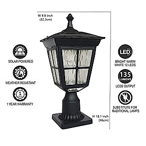 Kemeco ST4311AQ LED Cast Aluminum Solar Post Light Fixture with 3-Inch Fitter Base for Outdoor Garden Post Pole Mount