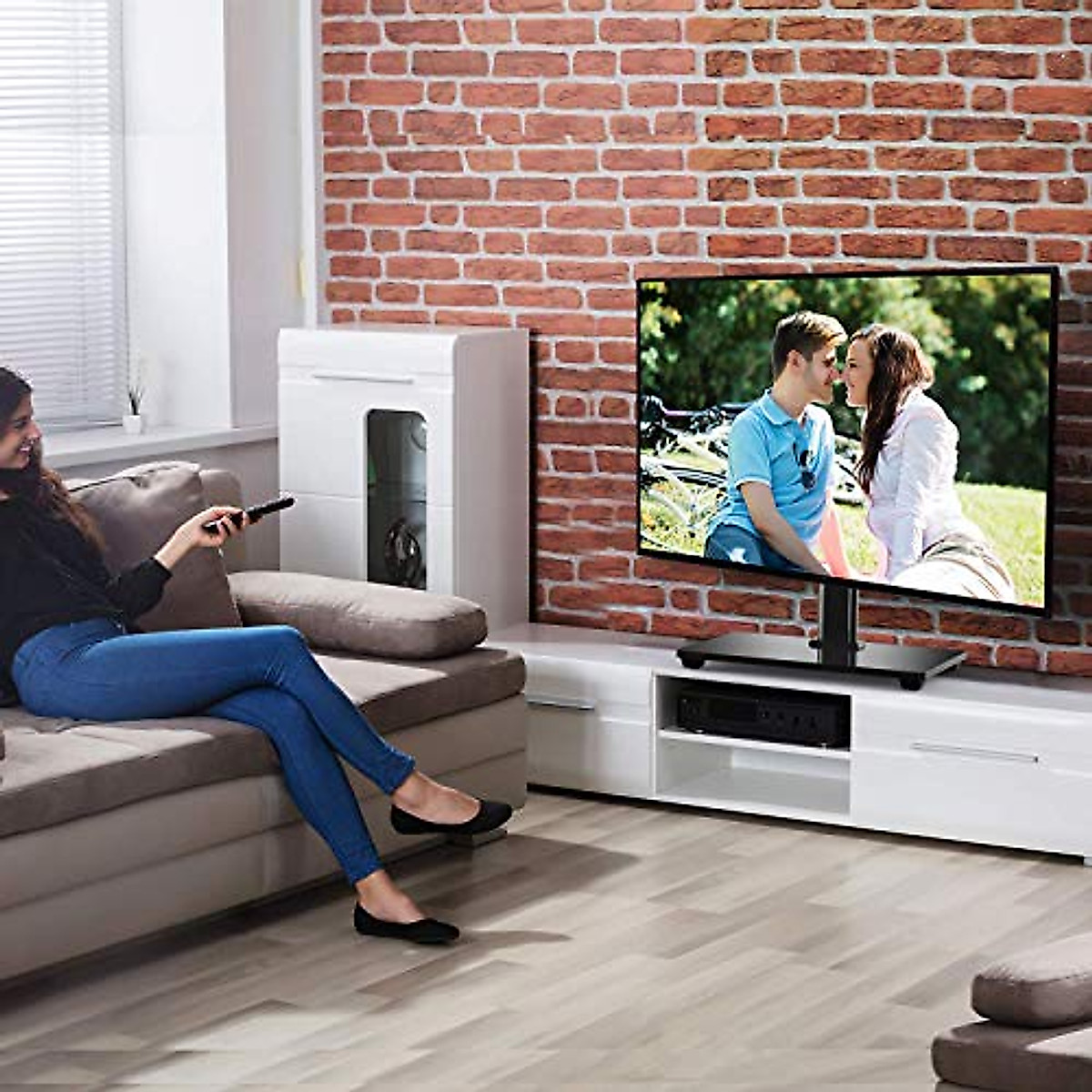 PERLESMITH Swivel Universal TV Stand/Base - Table Top TV Stand for 32-60 inch LCD LED TVs - Height Adjustable TV Mount Stand with Tempered Glass Base, VESA 400x400mm, Holds up to 88lbs PSTVS09