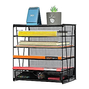 Samstar Letter Tray Organizer, 5-Tier Desk File Organizer Paper Sorter Letter Shelf Rack with Sliding Drawer, Black