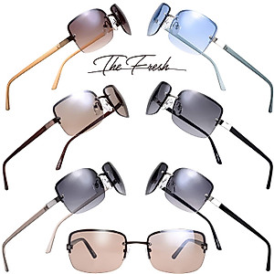 The Fresh Minimalist Semi-rimless Rectangular Sunglasses for Men Women - Exquisite Packaging (605b-Siver (Light Blue Temple), Gradient Blue)