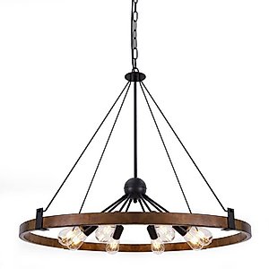 Wellmet Farmhouse Chandelier Diam 38'', Large Wagon Wheel Chandelier Wild West for Dining Room, Rustic Metal Finish with 8 Lights Sputnik Chandelier (Rust Color, Large)
