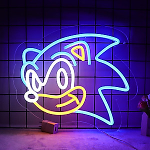 Pinlangdou Sonic the Hedgehog Emerald Neon Sign Anime Hedgehog Neon Sign Cool Game Neon Sign Cartoon Wall Birthday Decoration for Boys and Children's Rooms, blue white orange