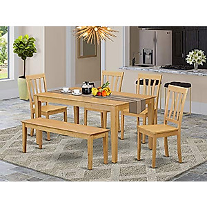 East West Furniture Capri 6 Piece Set Contains a Rectangle Dining Room Table and 4 Kitchen Chairs with a Bench, 36x60 Inch, Oak