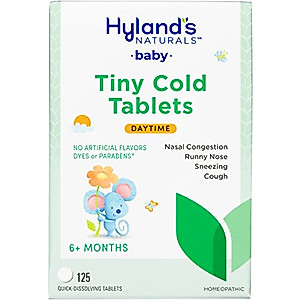 Hyland's Baby Tiny Cold Tablets, Natural Relief of Runny Nose, Congestion, and Occasional Sleeplessness Due to Colds, 125 Quick-Dissolving Tablets