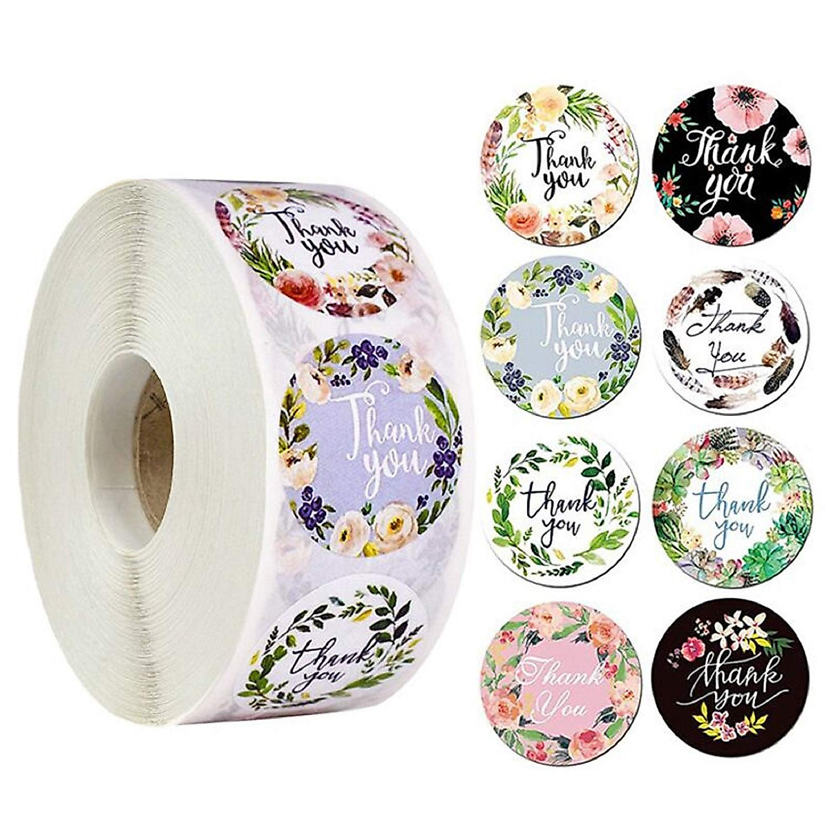 500pcs Thank You Stickers,Thank You Handmade Sticker Labels Roll for Business,Shipping Bags, Envelopes, Christmas Gifts, Wedding, Party, Bubble mailers & Boxes (Multi-Color Bottom Flower)