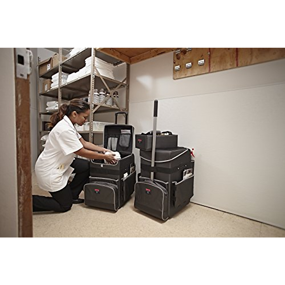 Rubbermaid Commercial Products-1902465 , Executive Quick Carts Mobile/Travel Office Cart for Housekeeper, Sales Rep, Medical Professionals, Home Healthcare, Teachers - Large, Dark Gray