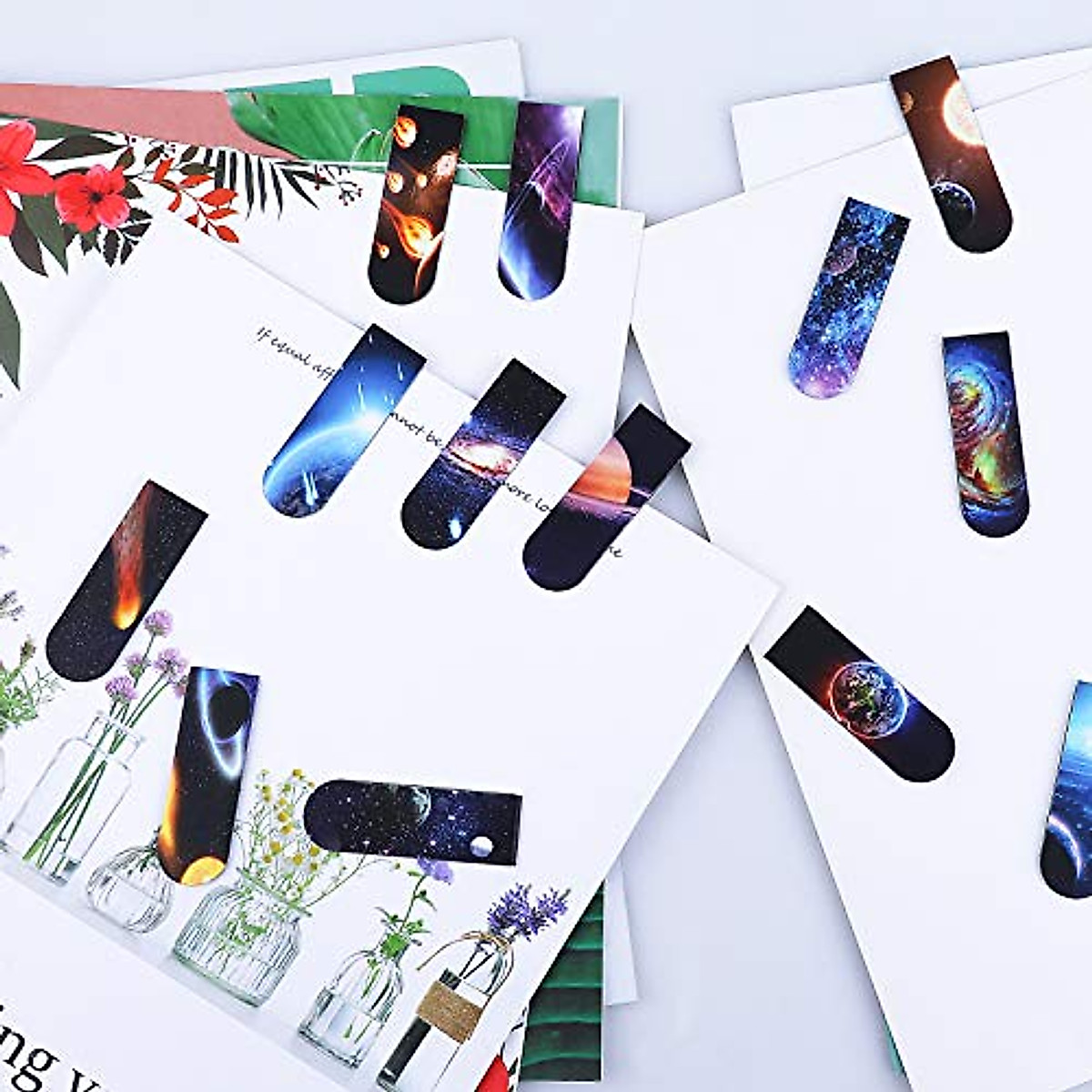 30 Pieces Universe Galaxy Magnetic Bookmark,MWOOT Starry Sky Magnet Page Book Markers Set ,Assorted Magnetic Page Clips Bookmarks for Students Reading(2x6cm,30 Styles)