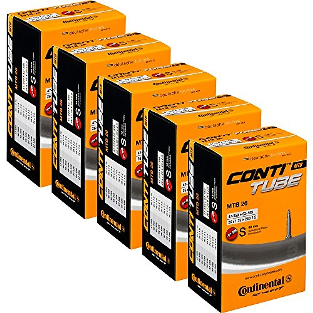 Continental Bicycle Tubes MTB 26 (1.75-2.25) Presta Valve 42mm Bike Tube - Value Bundle (Pack of 5) Bicycle Tube