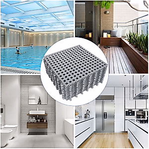 16 Pack 11.8" x 11.8" Interlocking Rubber Floor Tiles Soft PVC Non Slip Shower Floor Mat Pool Bathtub Drain Tiles for Flooring, Drainage Mats for Pool, Deck, Patio, Basement, Kennel, Poultry, Grey
