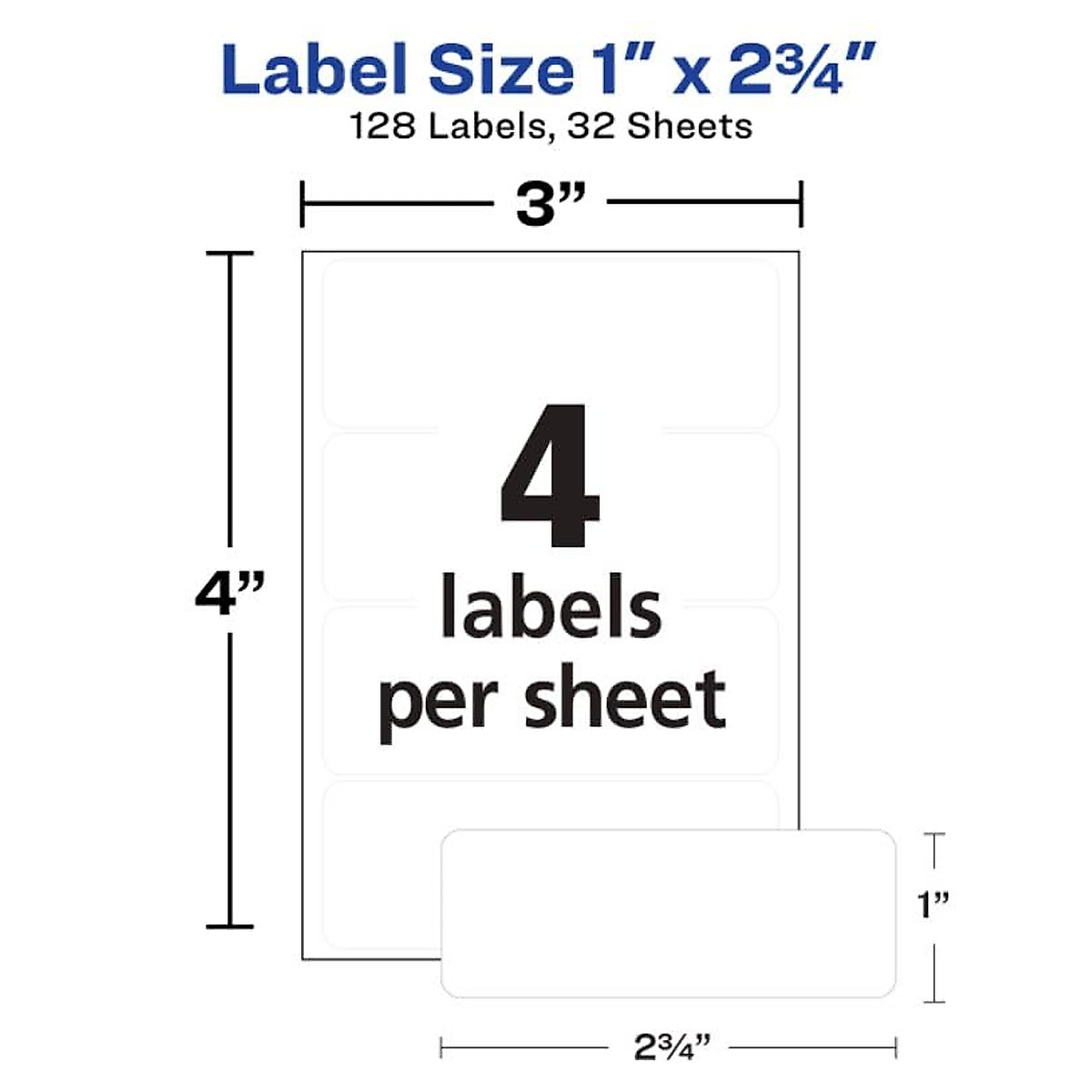 Avery 6113 All-Purpose Labels, 1 x 2.75 Inches, White, Pack of 128
