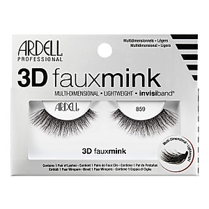 Ardell False Eyelashes 3D Faux Mink Lashes 859 - Lightweight Reusable Strip Lashes with Invisiband, Ultra-Fluffy Volume for a Natural Glam Look, 4 Pairs