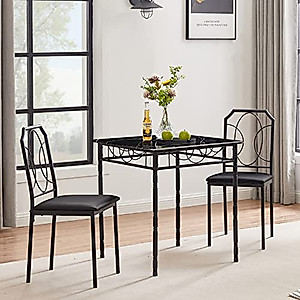 VECELO 3 Pieces Sets,43.3" Table&Chairs for 2,Industrial Counter Height Tabletop with Bar Stools, Rectangle Breakfast Table and Chairs for Dining, Living Room, Apartment, Black