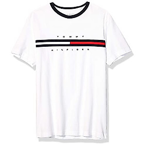 Tommy Hilfiger Men's Short Sleeve Signature Stripe Graphic T-Shirt, Bright White, SM