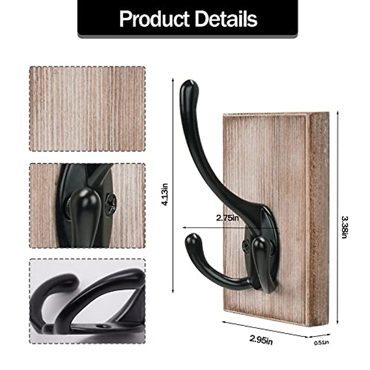 OLBET Rustic Farmhouse Towel Hooks for Bathroom Wall Mounted - Rustic Wall Hooks for Hanging Coats - 2 Pack - Retro Iron Wood Hooks - Classical Heavy Duty Hangers for Your House - Weathered White