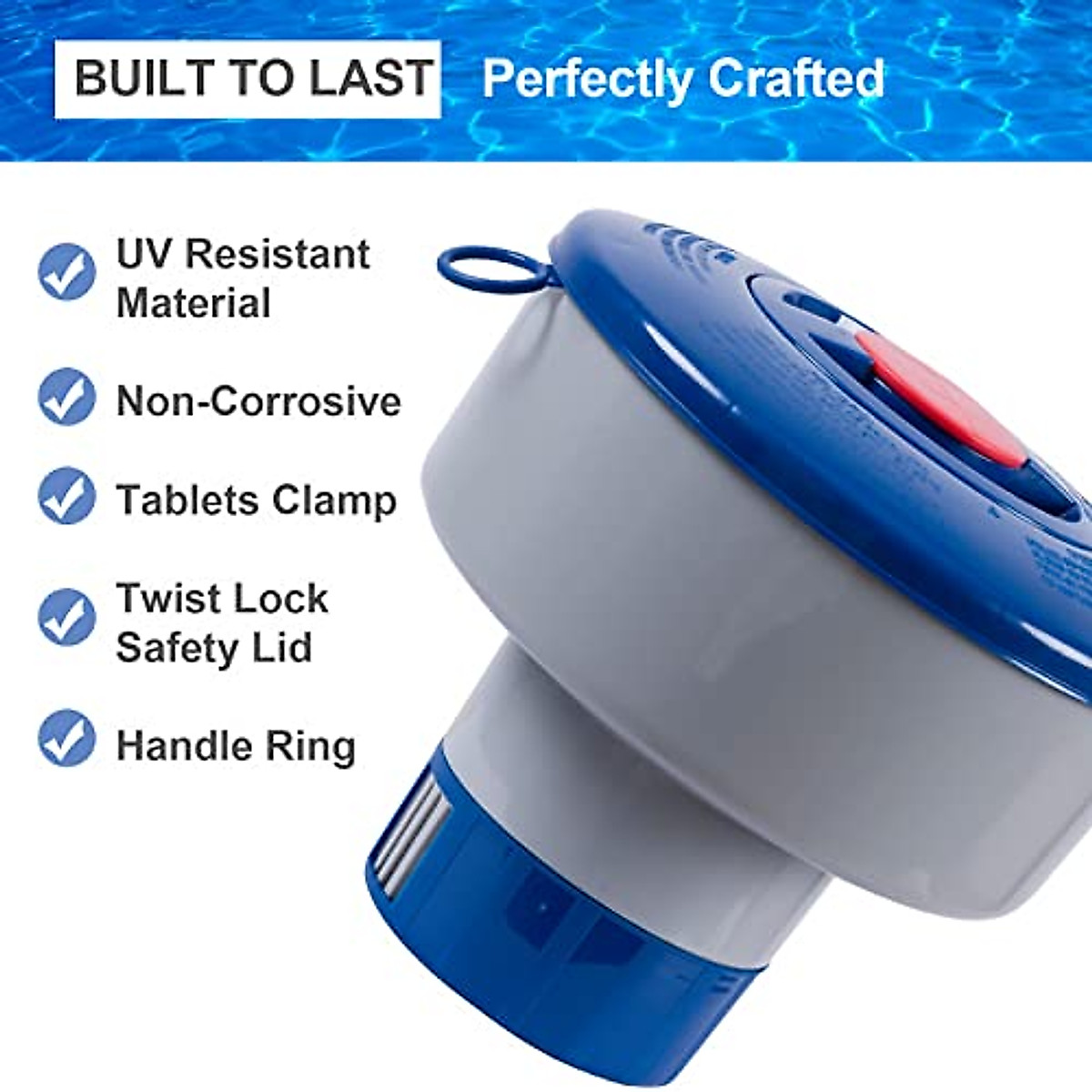 POOLAZA Pool Chlorine Floater, Premium Quality Floating Chlorine Dispenser for Pool, Larger Capacity Pool Floater for Chlorine Tablets, Durable Pool Tablet Floater Compatible with Bromine & Chlorine