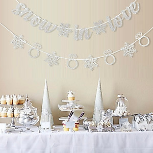 VILIFEVER 2 Pieces Snow in Love Banner Winter Bridal Shower Decorations, Glitter Silver Snowflake Ring Garland for Winter Snow Theme Wedding Engagement Party Decorations