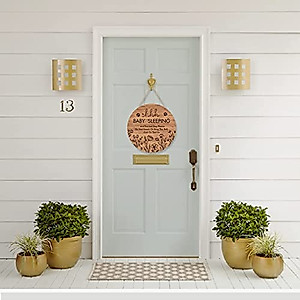 TOARTi Funny Baby Sleeping Hanging Sign Plaque, Do Not Knock Or Ring The Bell, Round Wooden Door Hanger for Baby Room, Nursery, Front Door, Door Knob Decor (12x12inch)