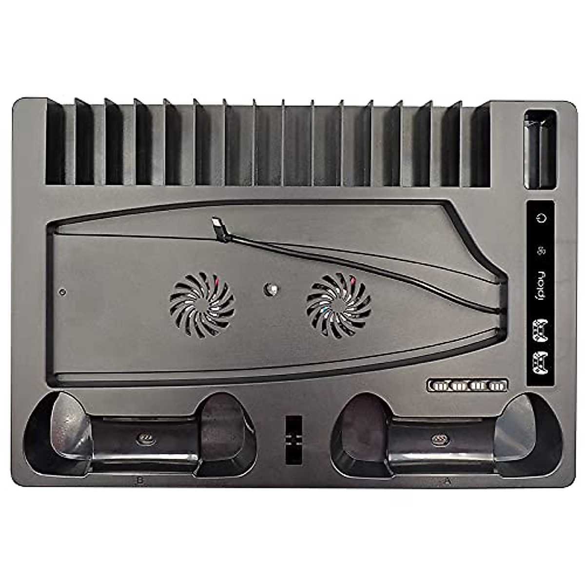 Cooling Fan Vertical Stand for Playstation 5 Console and Digital Edition, Controller Charging Station Dock for PS5 Dualsense Controller with Led Indicators and 15 Game Slots