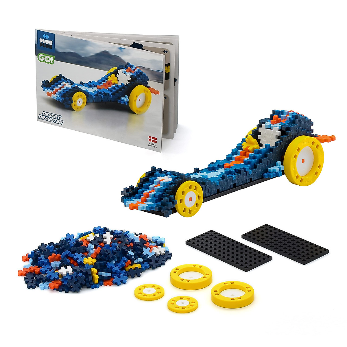 PLUS PLUS - GO! Desert Dragster - 275 Pieces - Model Vehicle Building Stem/Steam Toy, Interlocking Mini Puzzle Blocks for Kids