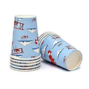 Airplane Party Supplies Tableware Set 24 9" Dinner Plates 24 7" Plate 24 9 Oz. Cups 50 Lunch Napkins Time Flies Taking Flight Plane Themed Disposable Paper Goods For Baby Shower & Birthday Party Decor