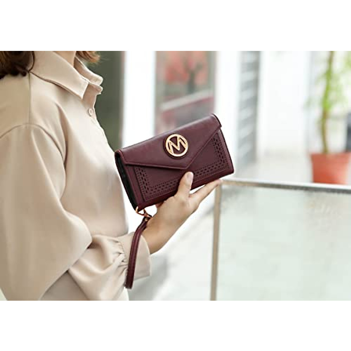 MKF Collection Tote Shoulder Bag for Women, Crossbody Purse & Wristlet -Pocketbook 3 PCs Handbag Set Beige