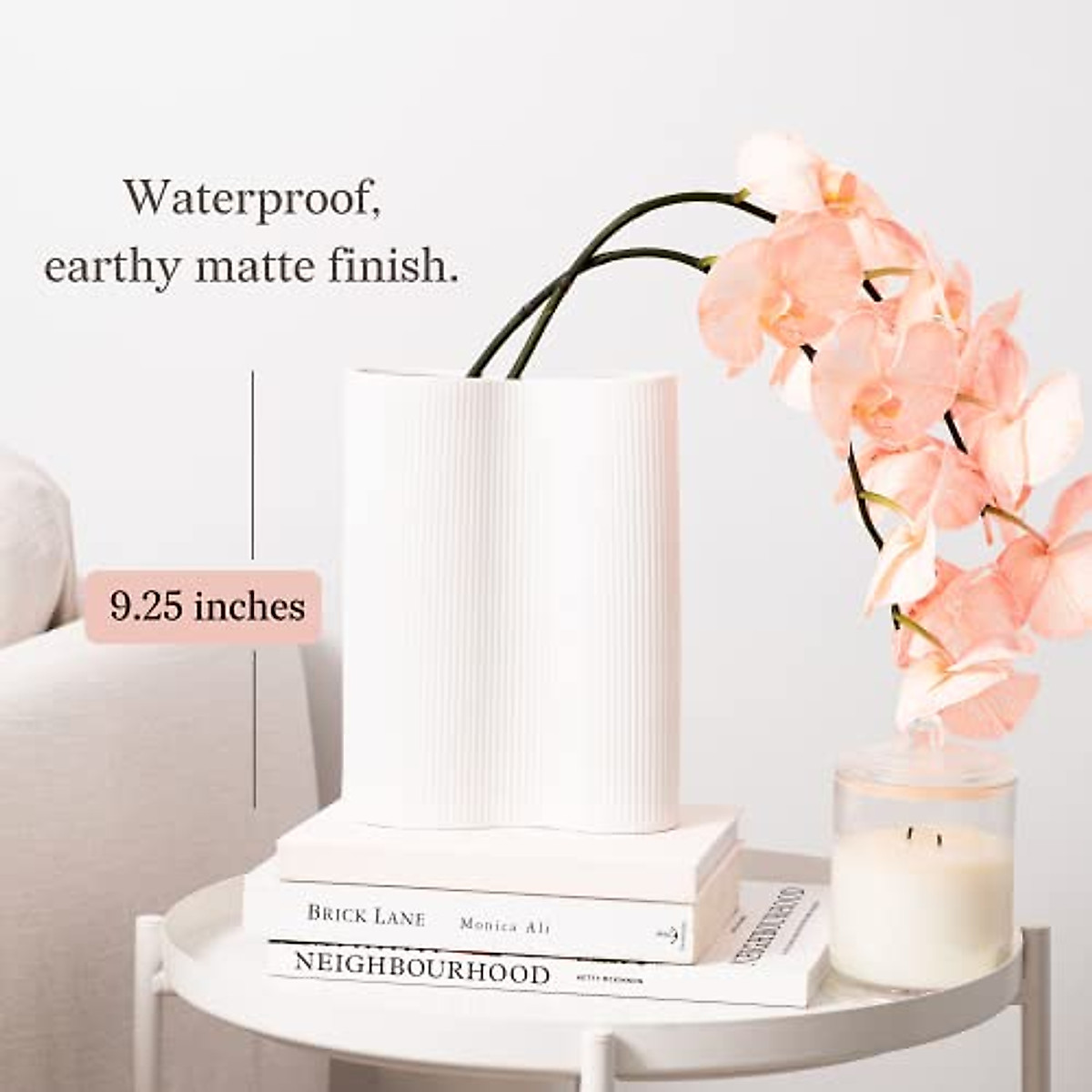 Luxe Infinity White Vase. 9” Ribbed Vase for Flowers. Organic Modern Home Decor. Pampas Grass Vase. Fluted Vase. Modern Vase. Aesthetic Vase. Tall White Flower Vase for Decor. White Ceramic Vase