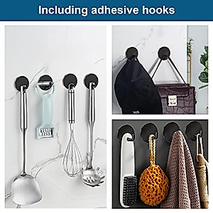 Diesisa Razor Holder 304 Stainless Steel for Shower + Adhesive Sticky Heavy Duty Waterproof Wall Hooks, Premium for Hanging Towels, Coat, hat (2+2 Pack) - Black