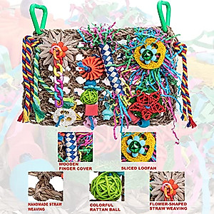 Bird toys, parrot toys, seaweed woven overhanging cushions, natural bird foraging chew toys, suitable for African grey parrots, Amazon parrots, lovebirds and other small and medium-sized birds