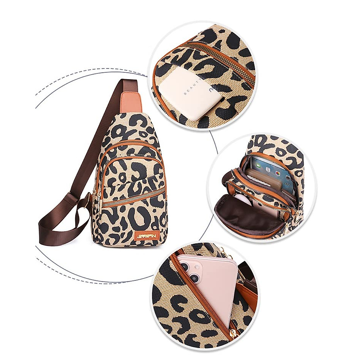 OANEXX Leopard Print Chest Bag for Women Letter Print Crossbody Sling Backpack with Wide Strap Multipurpose Fanny Daypack (leopard print)