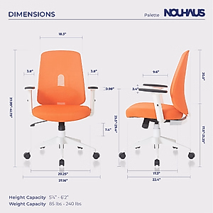 Nouhaus Palette Ergonomic Mesh Office Chair, Breathable Office Computer Desk Chair with Adjust Lumbar Support and Armrest Executive Task Chair (Bright Orange)