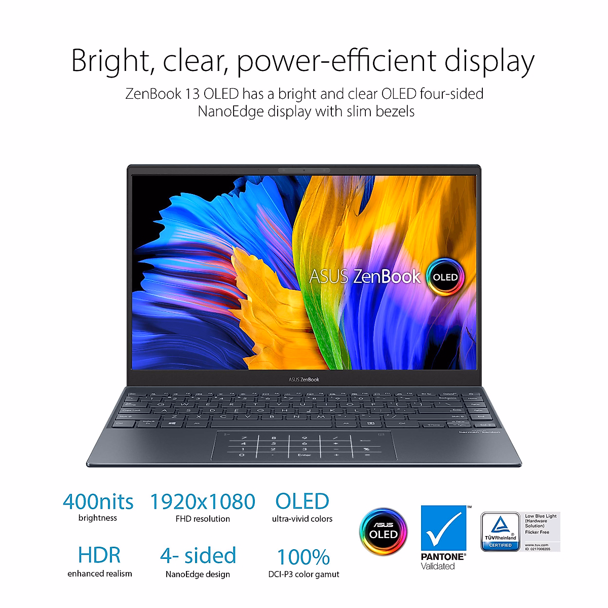 ASUS ZenBook 13 Ultra-Slim Laptop, 13.3” OLED FHD NanoEdge Bezel Display, Intel Core i7-1165G7, 16GB LPDDR4X RAM, 512GB SSD, NumberPad, Thunderbolt 4, Wi-Fi 6, Windows 10 Pro, Pine Grey, UX325EA-XS74