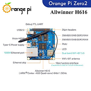 Orange Pi Zero 2 1GB DDR3 Allwinner H616 Quad Core 64 Bit with 2MB SPI Flash, Support WiFi+BT5.0,Gigabit Ethernet, Open Source Computer Run Android,Ubuntu,Debian(Zero2+Heat Sink+Case+Power Supply)