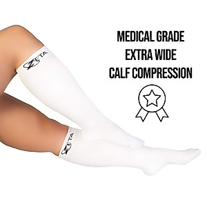 Zeta Wear Plus Size Leg Sleeve Support Socks - The Wide Calf Compression Socks Men and Women Love for Its Amazing Fit, Cotton-Rich Comfort, Compression & Soothing Relief, 1 Pair, 3XL, White