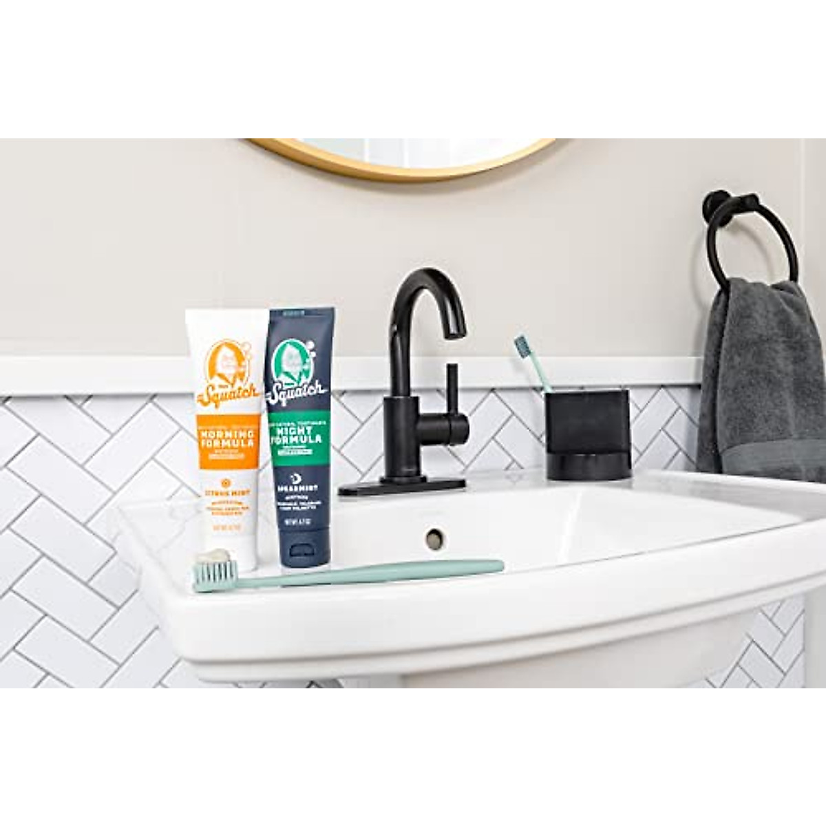 Dr. Squatch Teeth Whitening Toothpaste Kit - Day and Night Flouride Free Natural Toothpaste (1 Citrus Mint + 1 Sooth Spearmint Tooth Paste) 4.7 oz Tubes