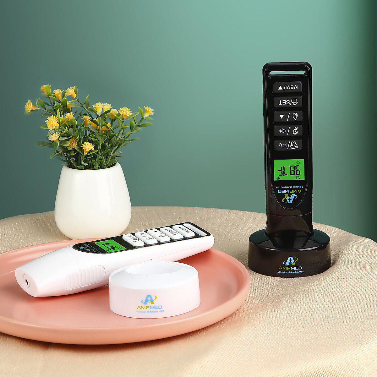 Amplim Baby Thermometer | 3-in-1 Infrared Thermometer for Ear, Forehead & Touchless, FSA/HSA Eligible Accurate Fever Thermometer for Baby, Infants, Toddlers, Kids & Adults | Black Base Stand & Clock