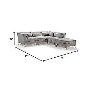 Iconic Home FSA9258-AN Girardi Modular Chaise Sectional Sofa Velvet Upholstered Solid Gold Tone Metal Y-Leg with 6 Throw Pillows Modern Contemporary, Grey